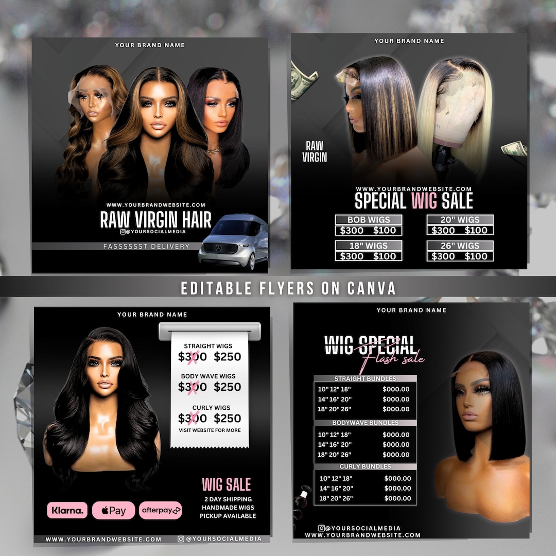 DIY Ready to Wear Wig Flyers for Business, 4 Flyers Bundle, Social ...