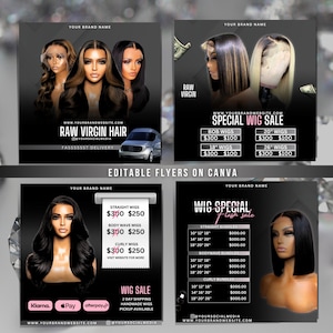 DIY Ready to Wear Wig Flyers for Business, 4 Flyers Bundle, Social ...