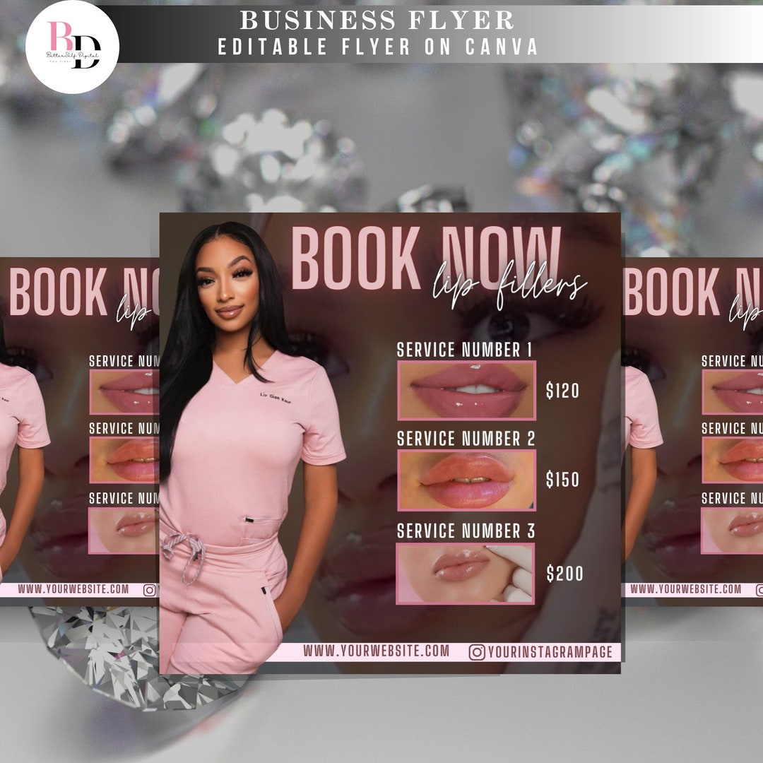 DIY Lip Fillers Flyer, Appointments Available, Botox, Book Now, Pink ...