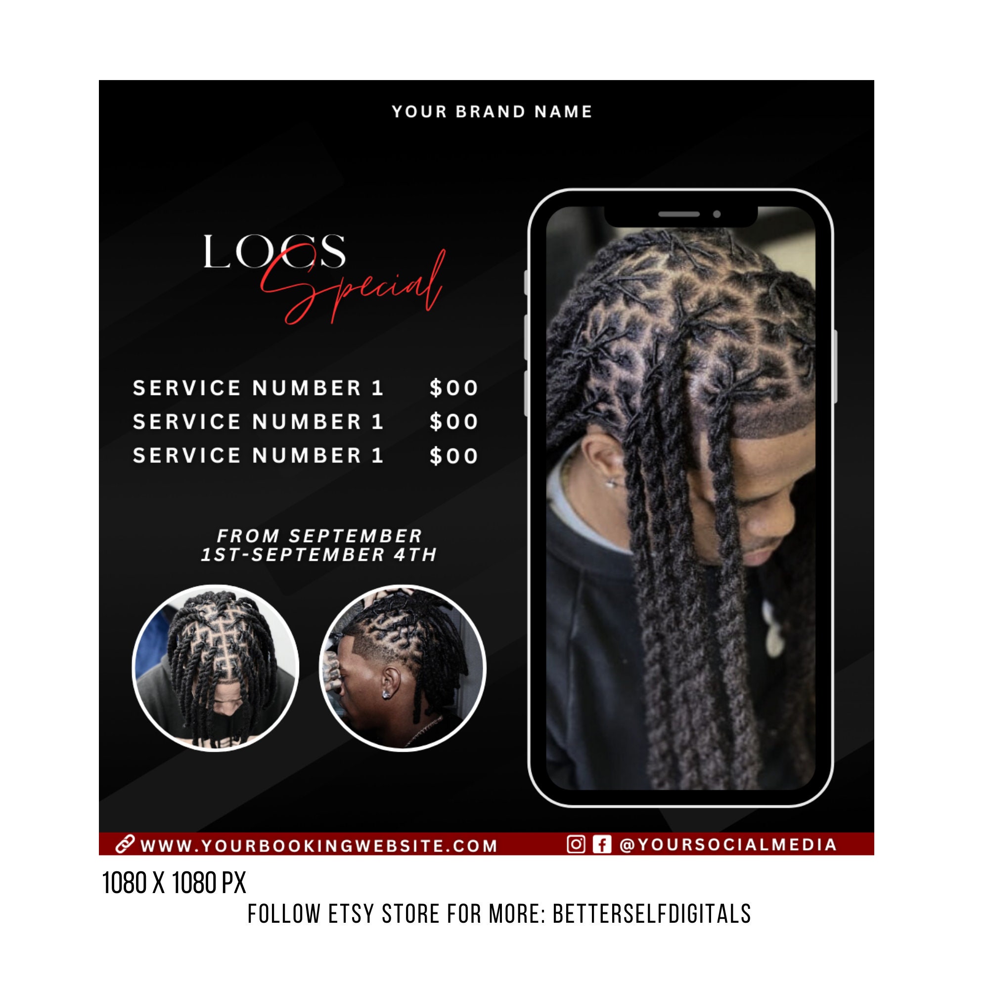 4 Locs and Styles Flyers Bundle, Barbershop, Loc Retwist, Editable on ...
