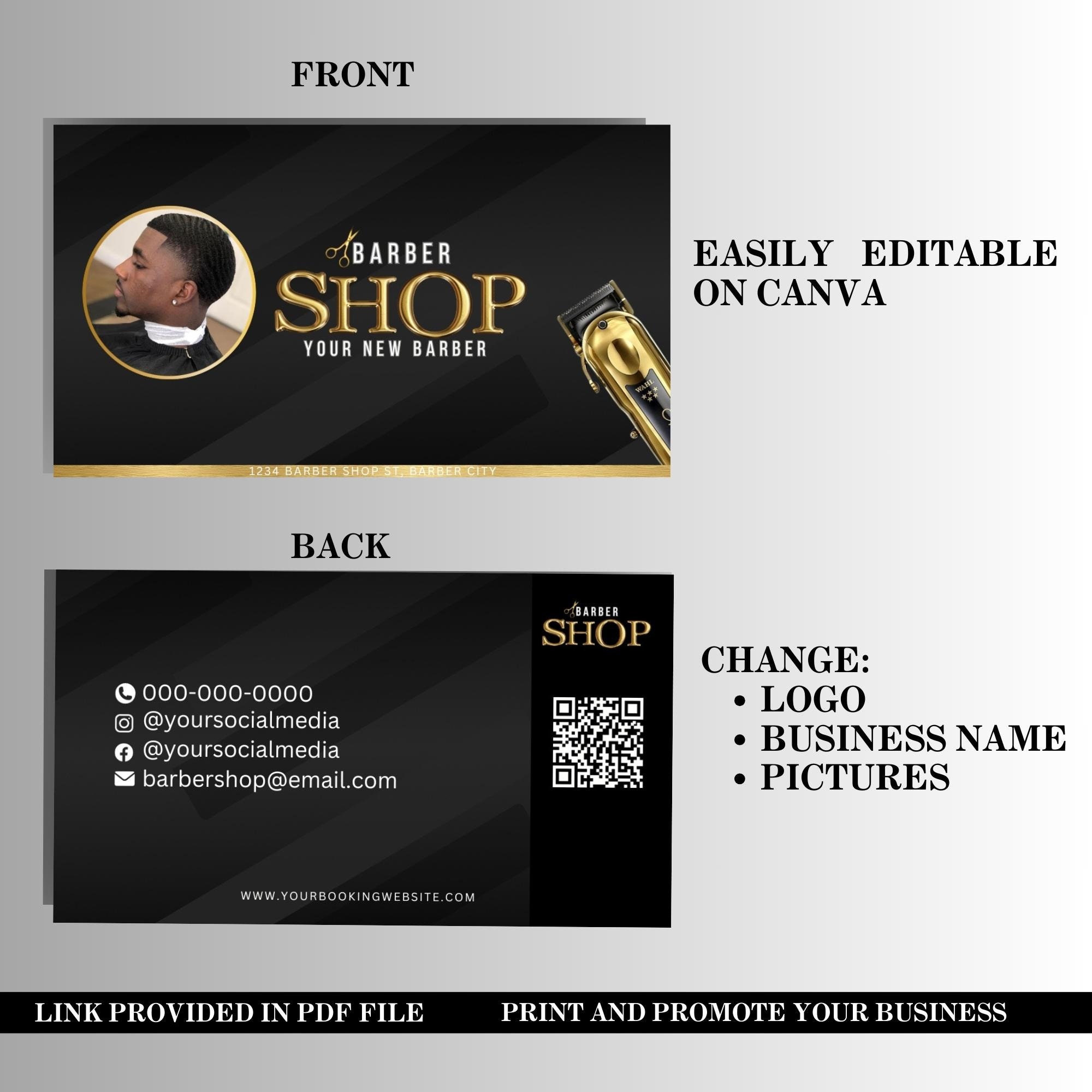 DIY Premade Business Cards for Barbers, Black and Gold Editable ...
