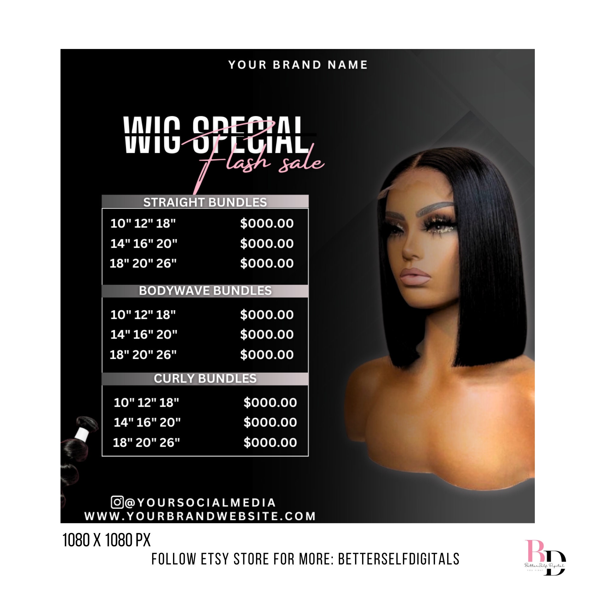 DIY Wig Special, Pricelist, Ready to Wear Wig Flyer, Editable on Canva ...