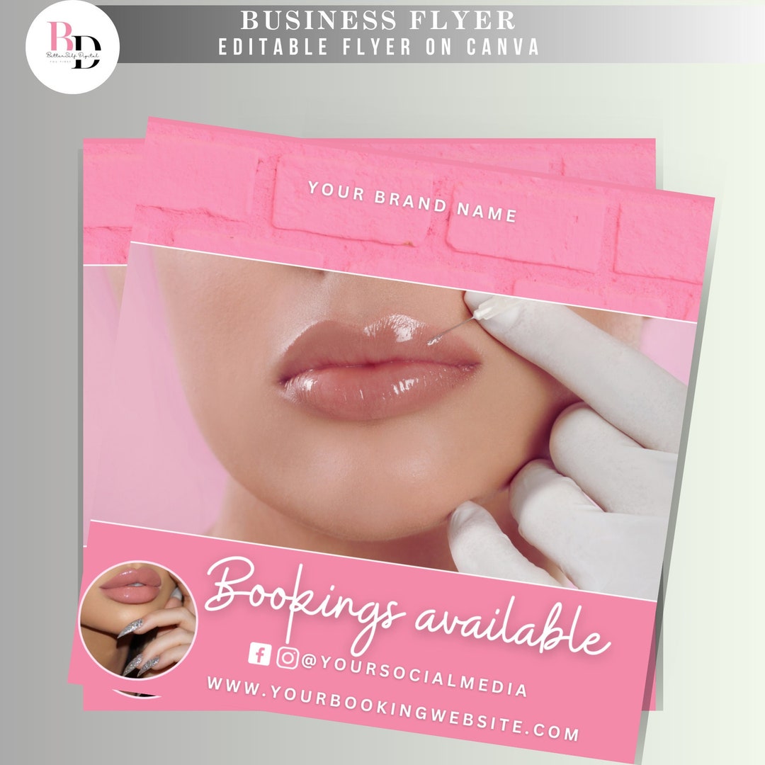 DIY Lip Fillers Premade Flyer Editable on Canva Pink Girly - Etsy