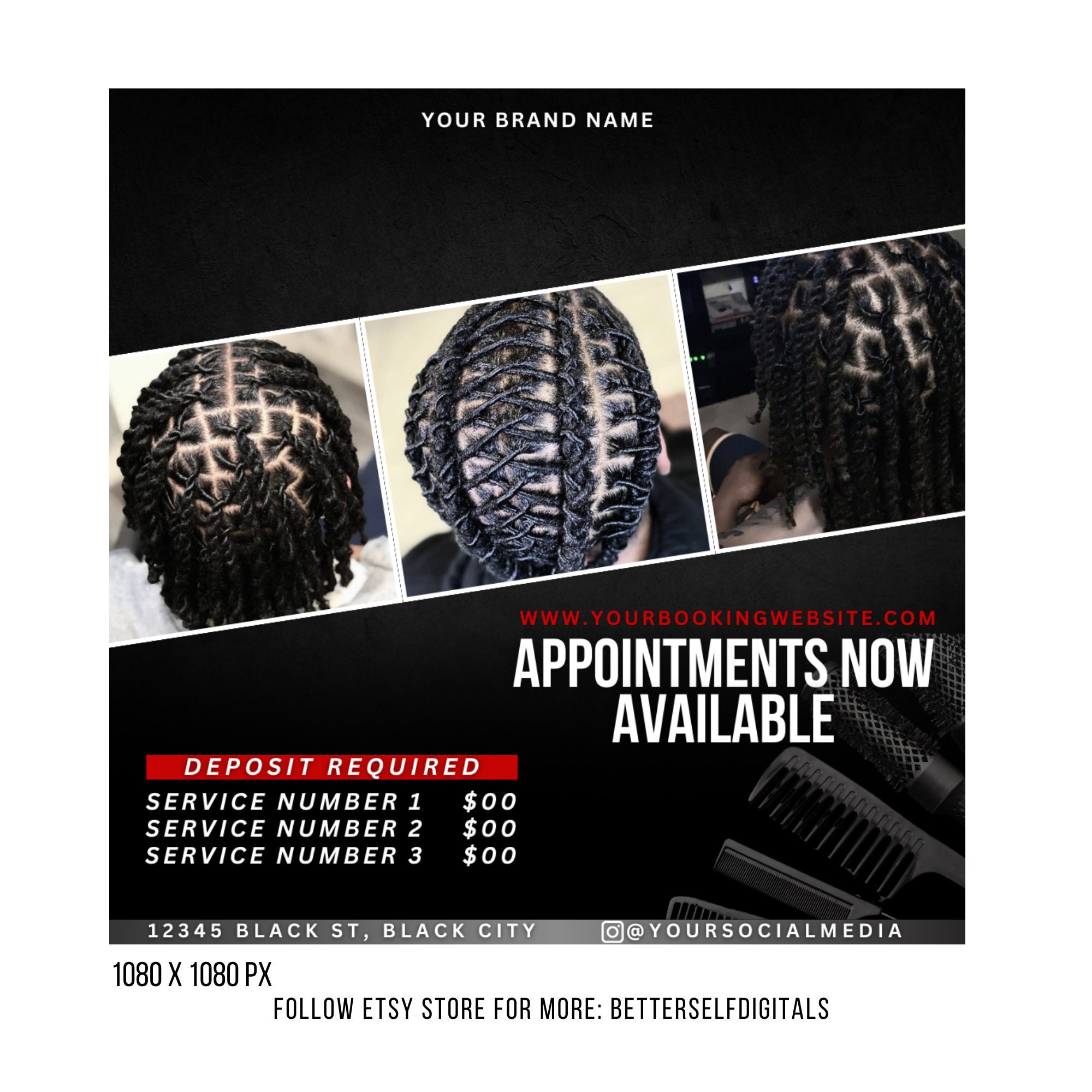4 Locs and Styles Flyers Bundle, Barbershop, Loc Retwist, Editable on ...