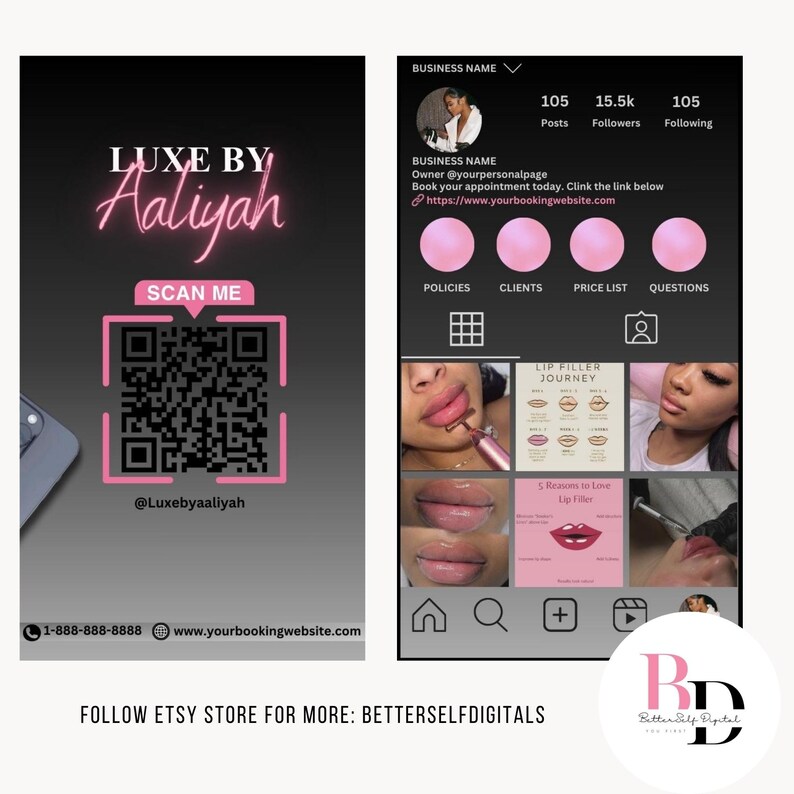 DIY Lip Fillers QR Code Instagram Business Cards Template, Botox, Lips ...