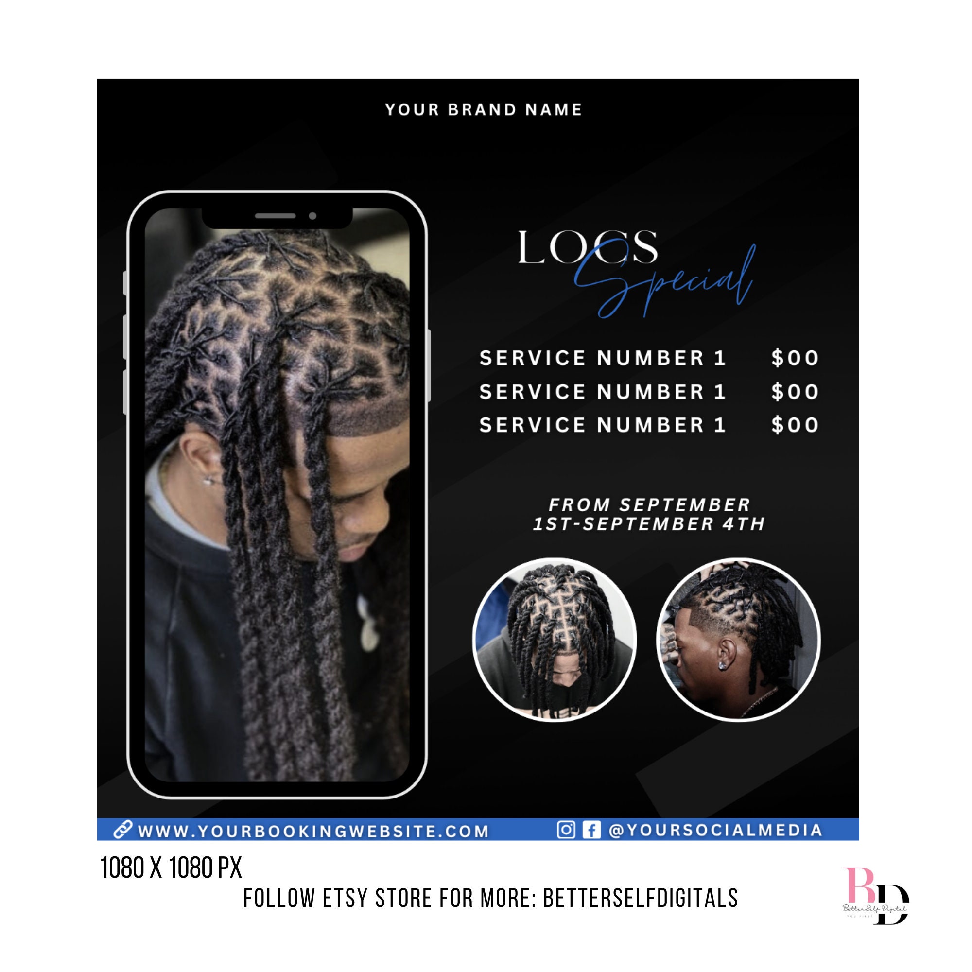 Locs and Styles Flyer, Barbershop, Retwist, Editable on Canva ...