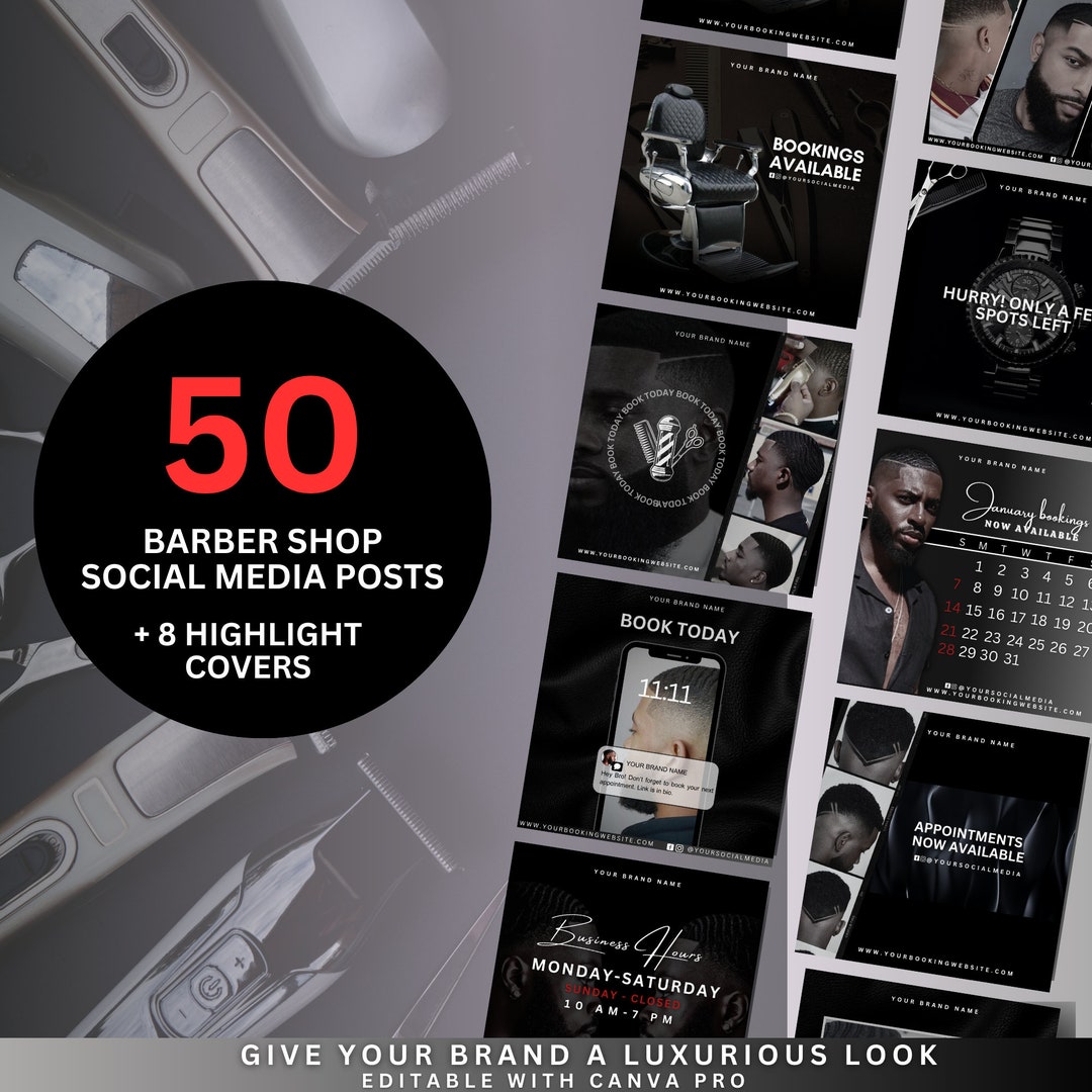 50 Barber Shop IG Posts + Highlight Covers Bundle/branding Kit, Canva ...