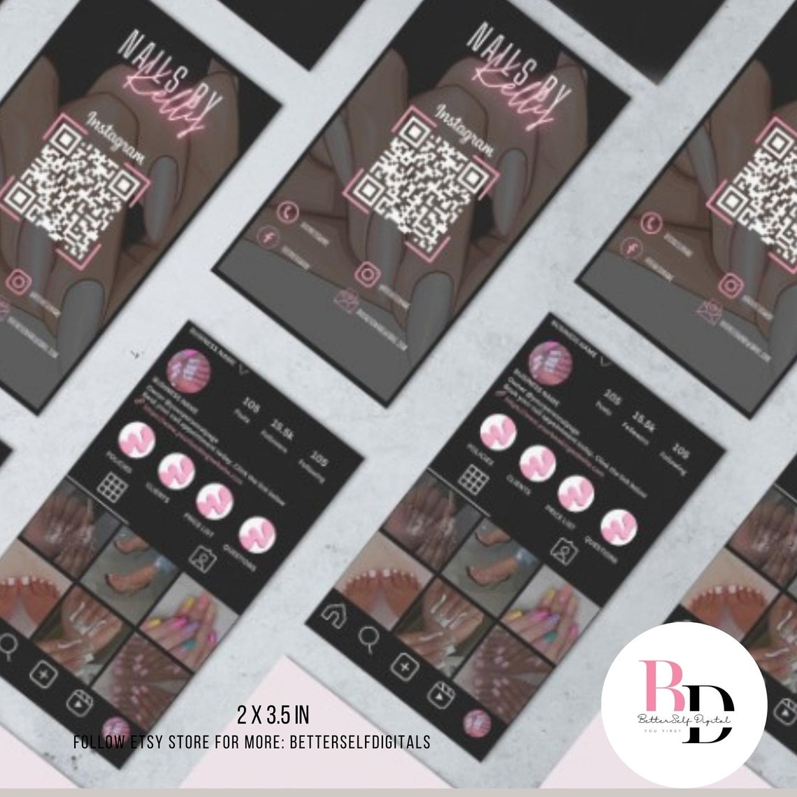 DIY Instagram QR Code Business Cards Nail Salon Nail Artist - Etsy