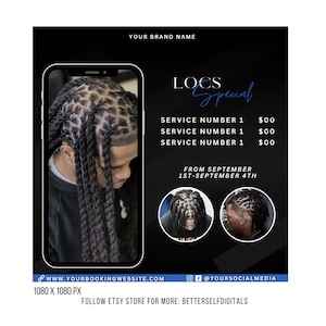 4 - Locs and Styles Flyers Bundle, Barbershop, Loc Retwist, Editable on ...