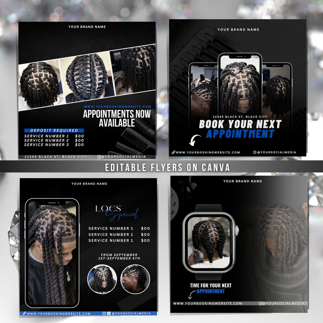 4 - Locs and Styles Flyers Bundle, Barbershop, Loc Retwist, Editable on ...