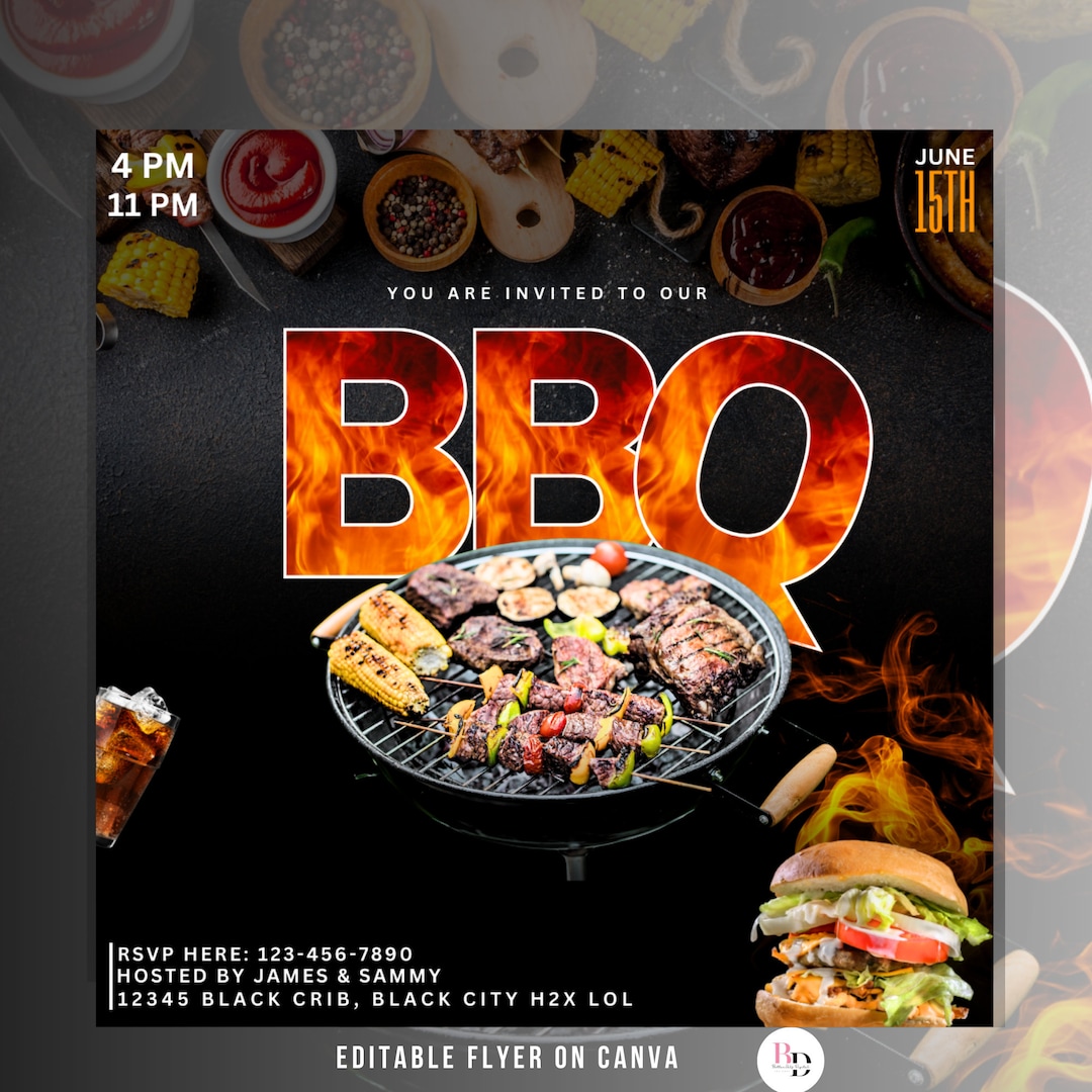 DIY BBQ Cookout Flyer Invitation, Editable on Canva, Event Flyer ...