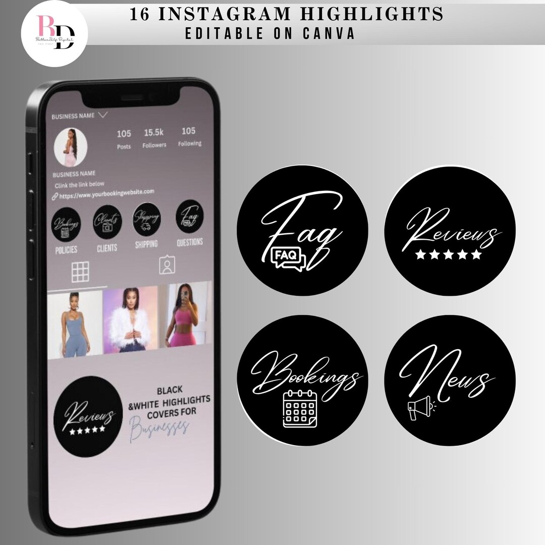Black Instagram Highlight Covers, Business Covers, Editable Templates ...