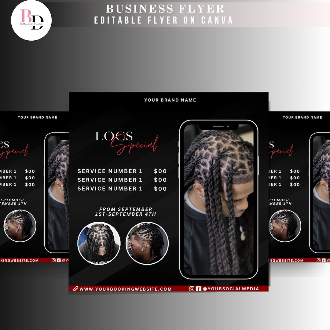 Locs and Styles Flyer, Barbershop, Loc Retwist, Editable on Canva ...