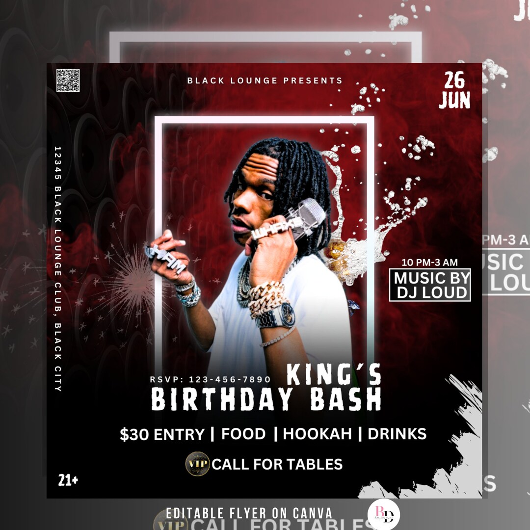 Male Birthday Flyer Invitation, Editable on Canva, Red Design, Event ...