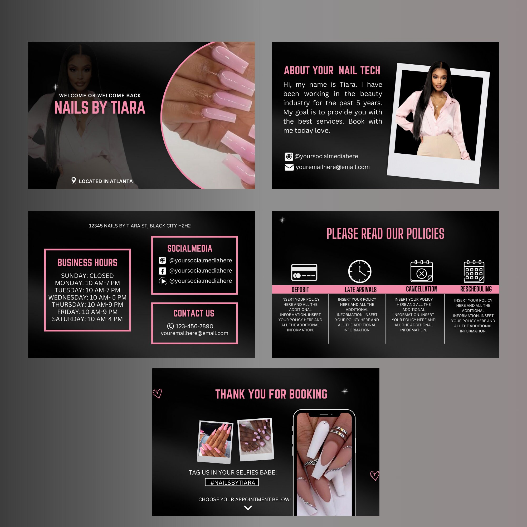 DIY Nail Tech Acuity Scheduling Template, DIY, Black and Pink, Canva ...