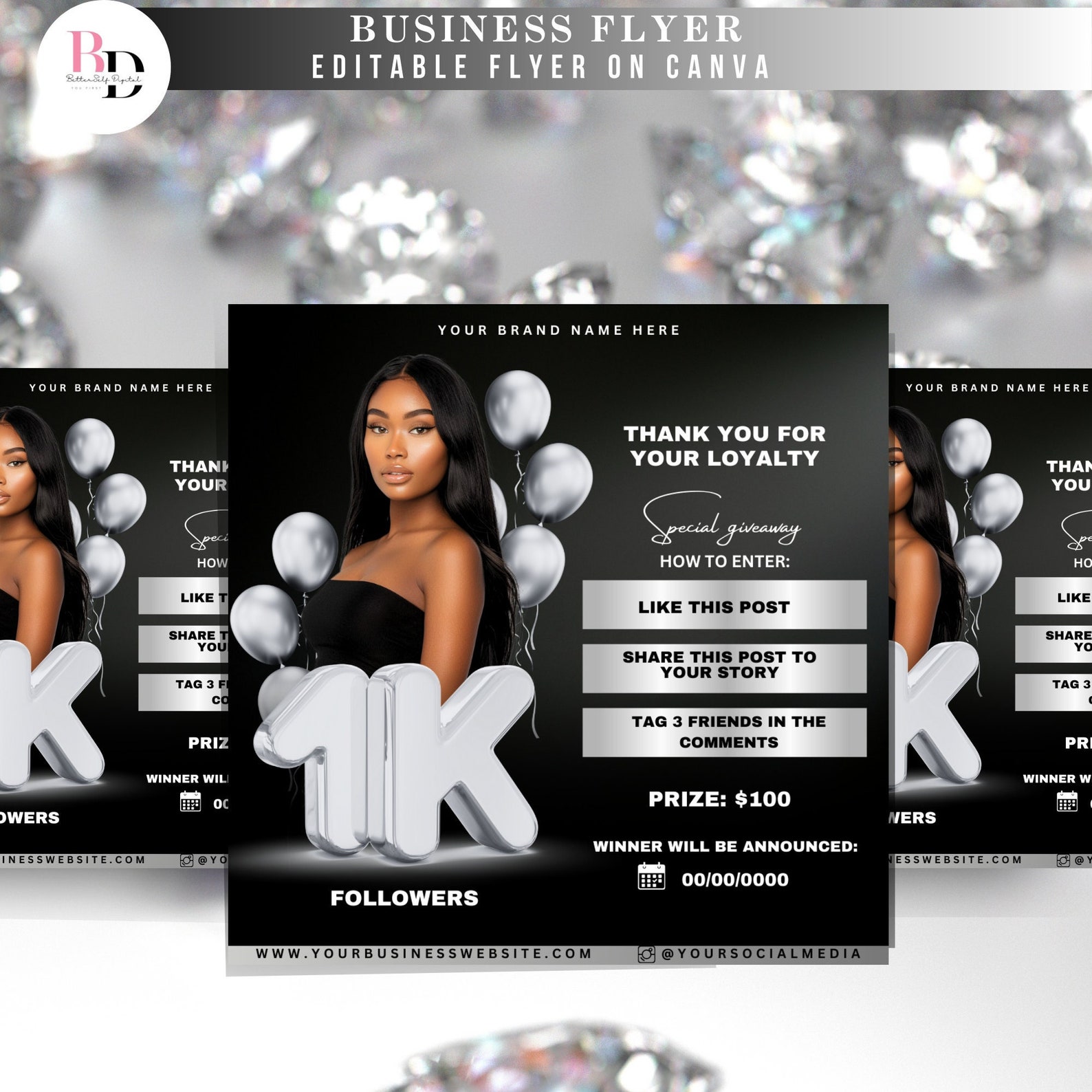 1k Followers Giveaway Flyer, DIY Template, Editable on Canva, Business ...