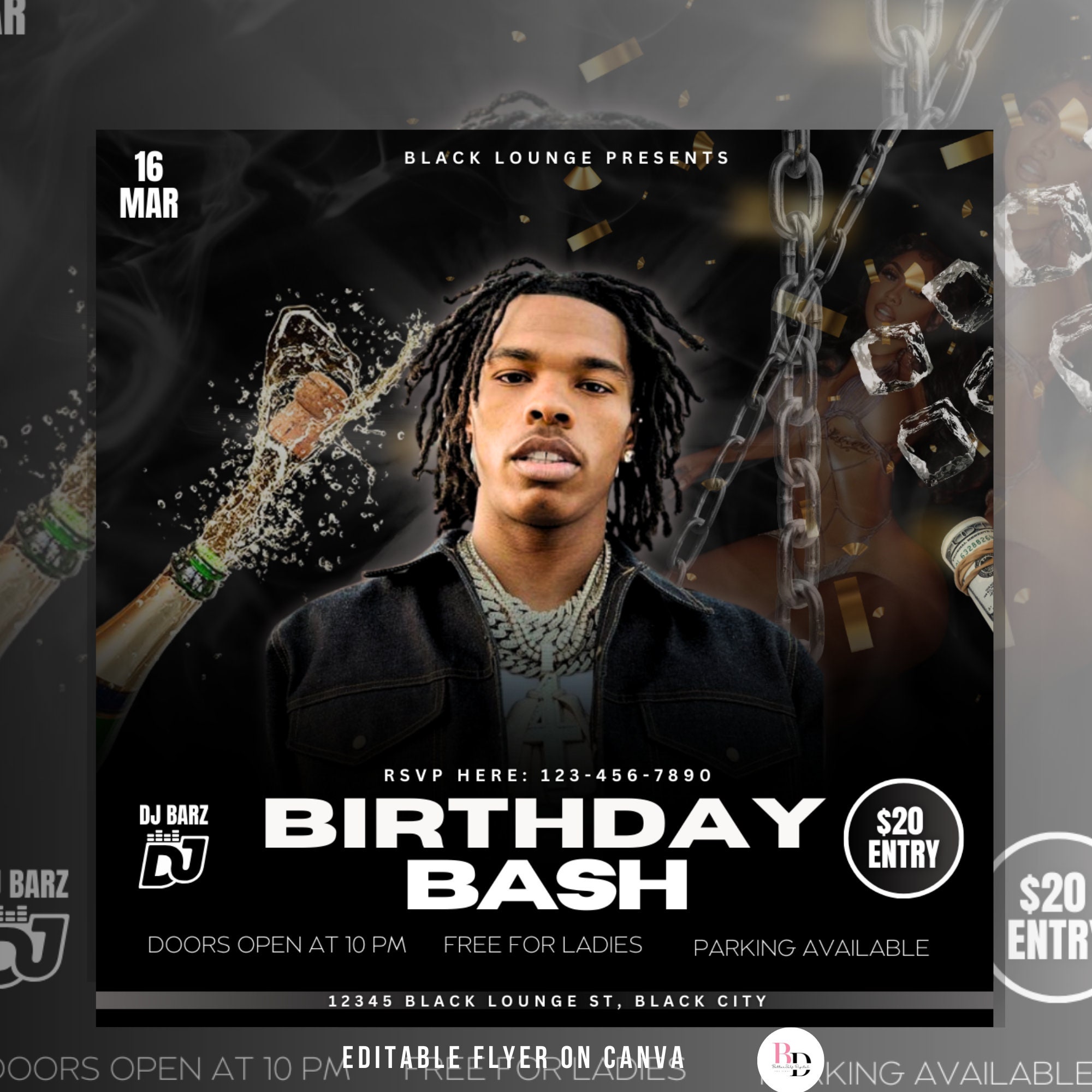 Male Birthday Flyer Invitation, Editable on Canva, Black and Gold Design, Event Flyer, Birthday ...