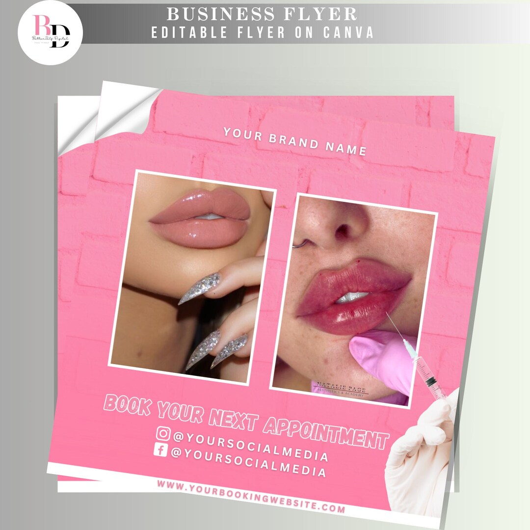 DIY Lip Fillers Premade Flyer, Editable on Canva, Pink Girly Design ...