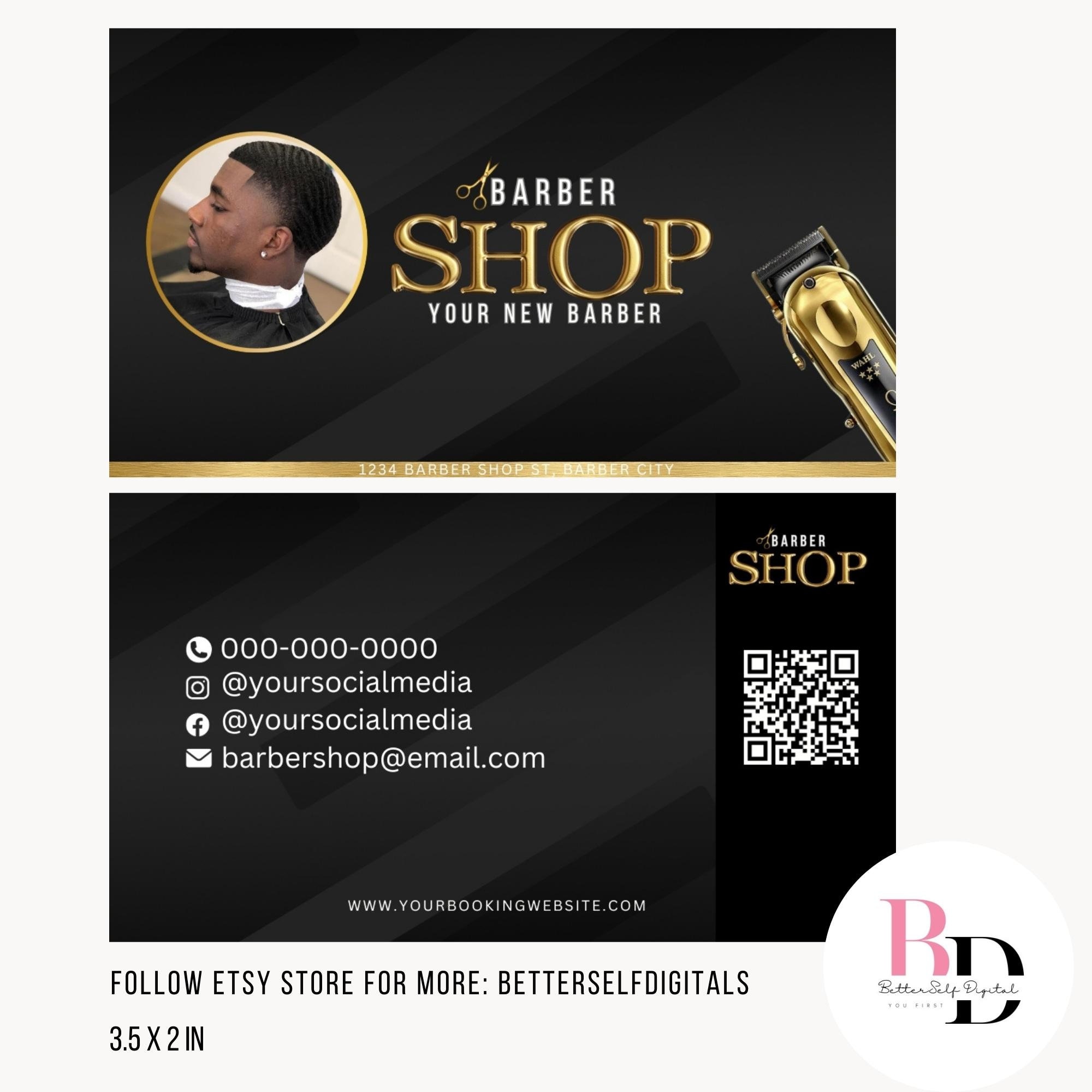 DIY Premade Business Cards for Barbers, Black and Gold Editable ...
