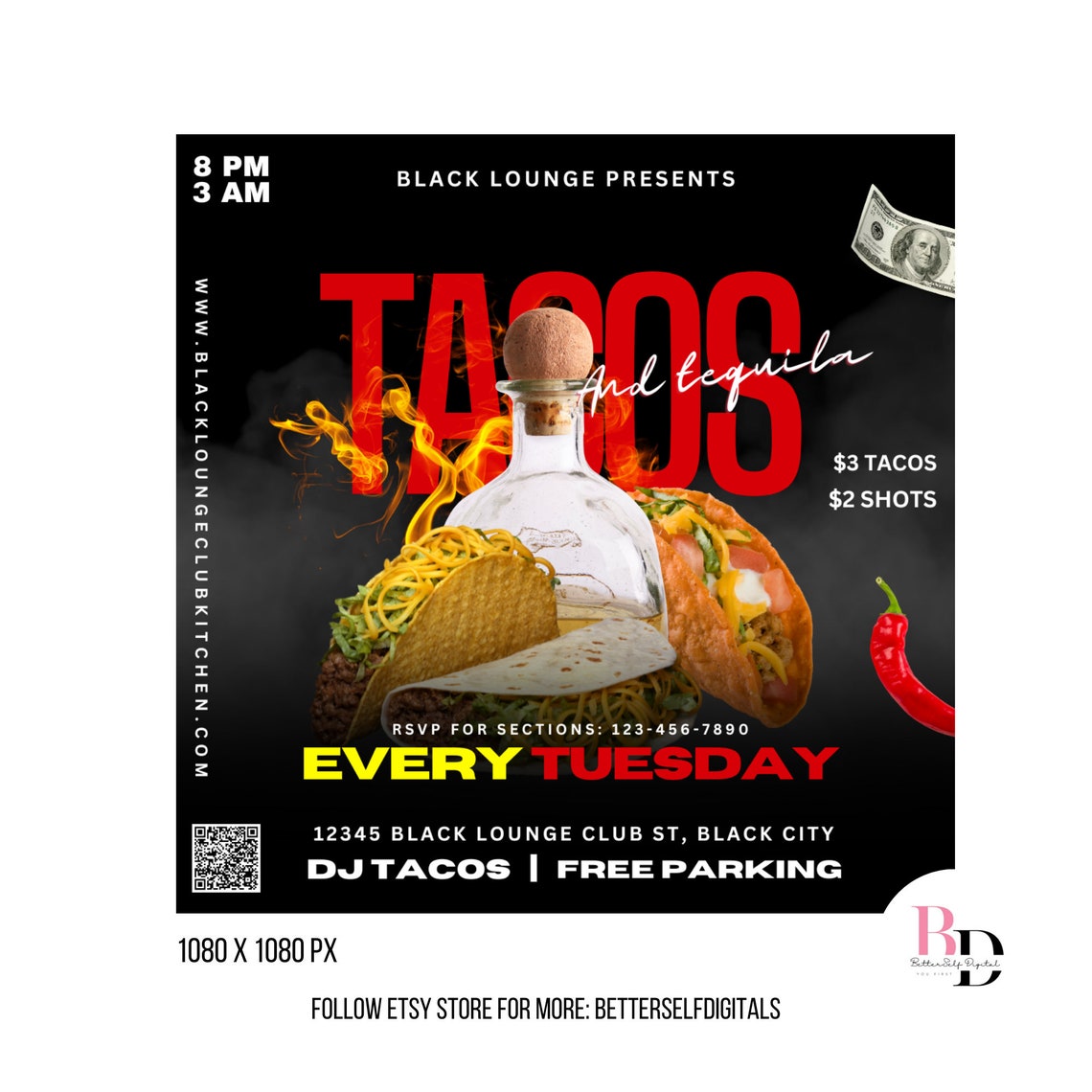 Tacos and Tequila Event Flyer, Editable on Canva, Club Flyer, Tacos ...