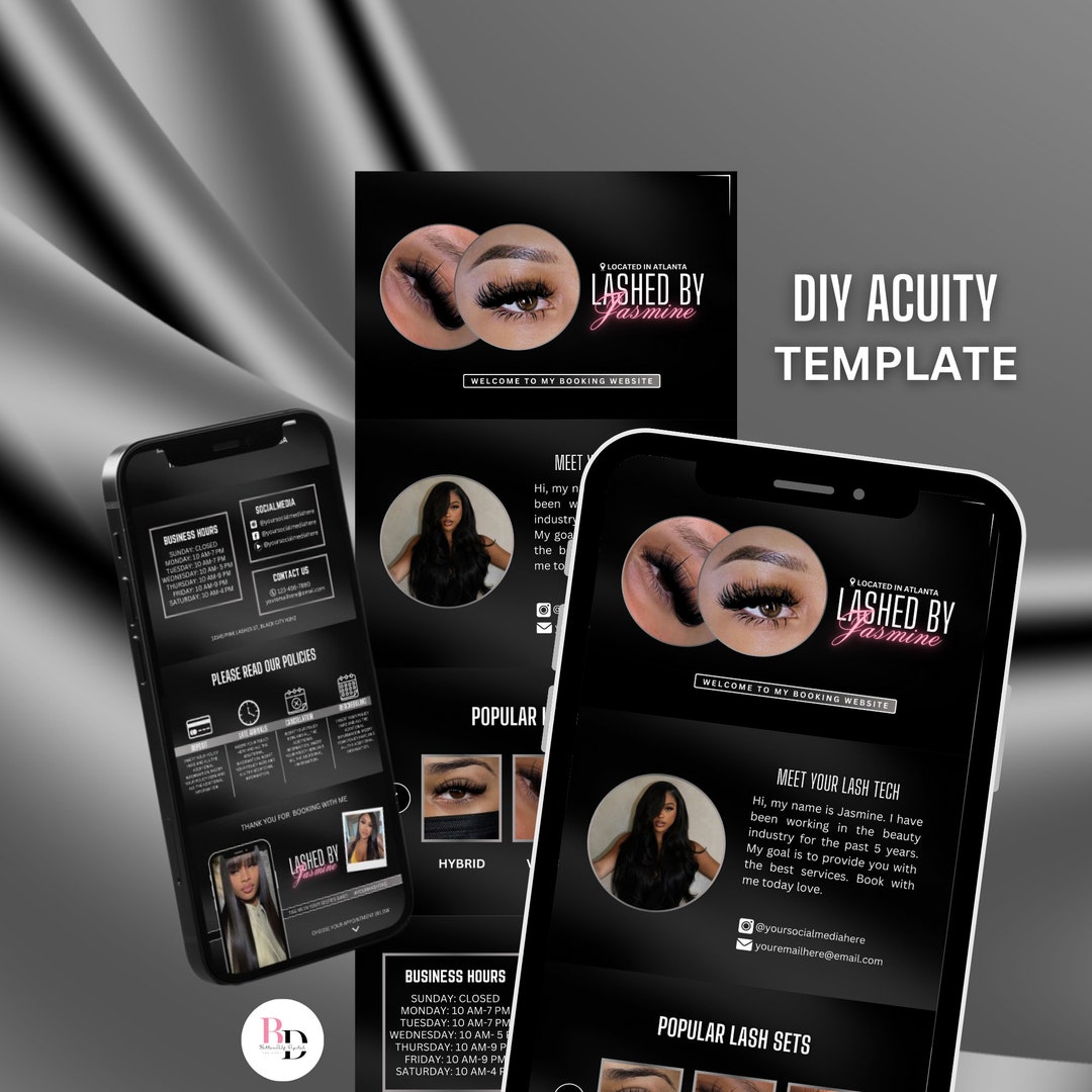 Lash Tech Acuity Scheduling Template, Lash Tech Branding, Black, Pink ...