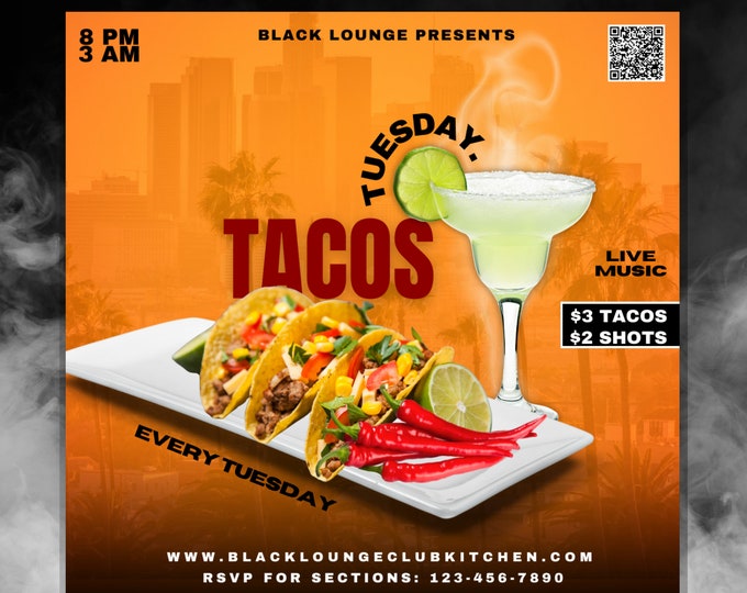 Tacos and Tequila Event Flyer, Editable on Canva, Club Flyer, Tacos ...