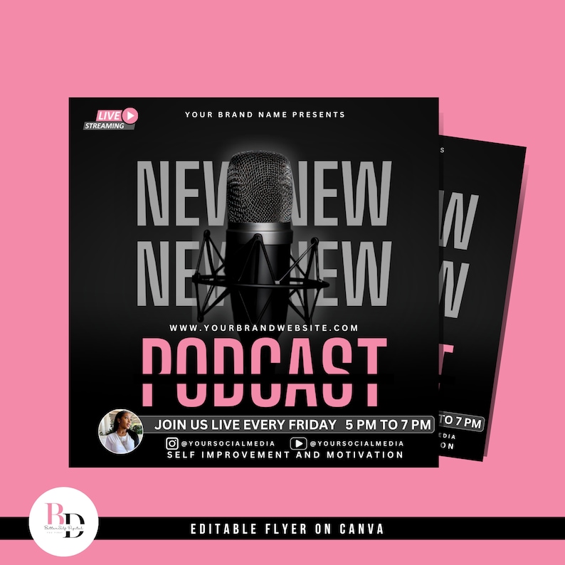 Podcast Flyer, Editable on Canva, Live, Talk Show, Radio Show ...