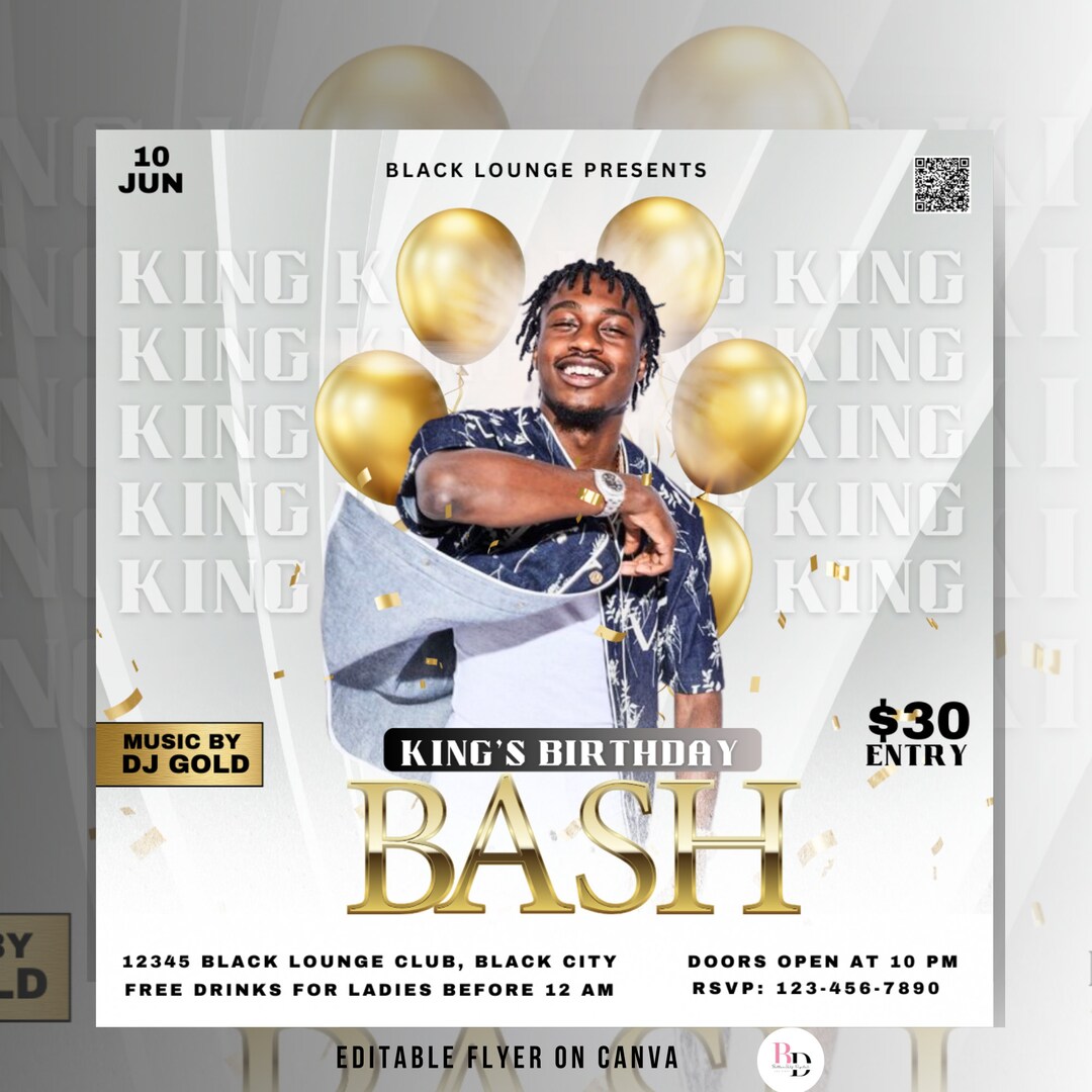 DIY Premade Male Birthday Flyer Invitation, Editable on Canva, Party ...