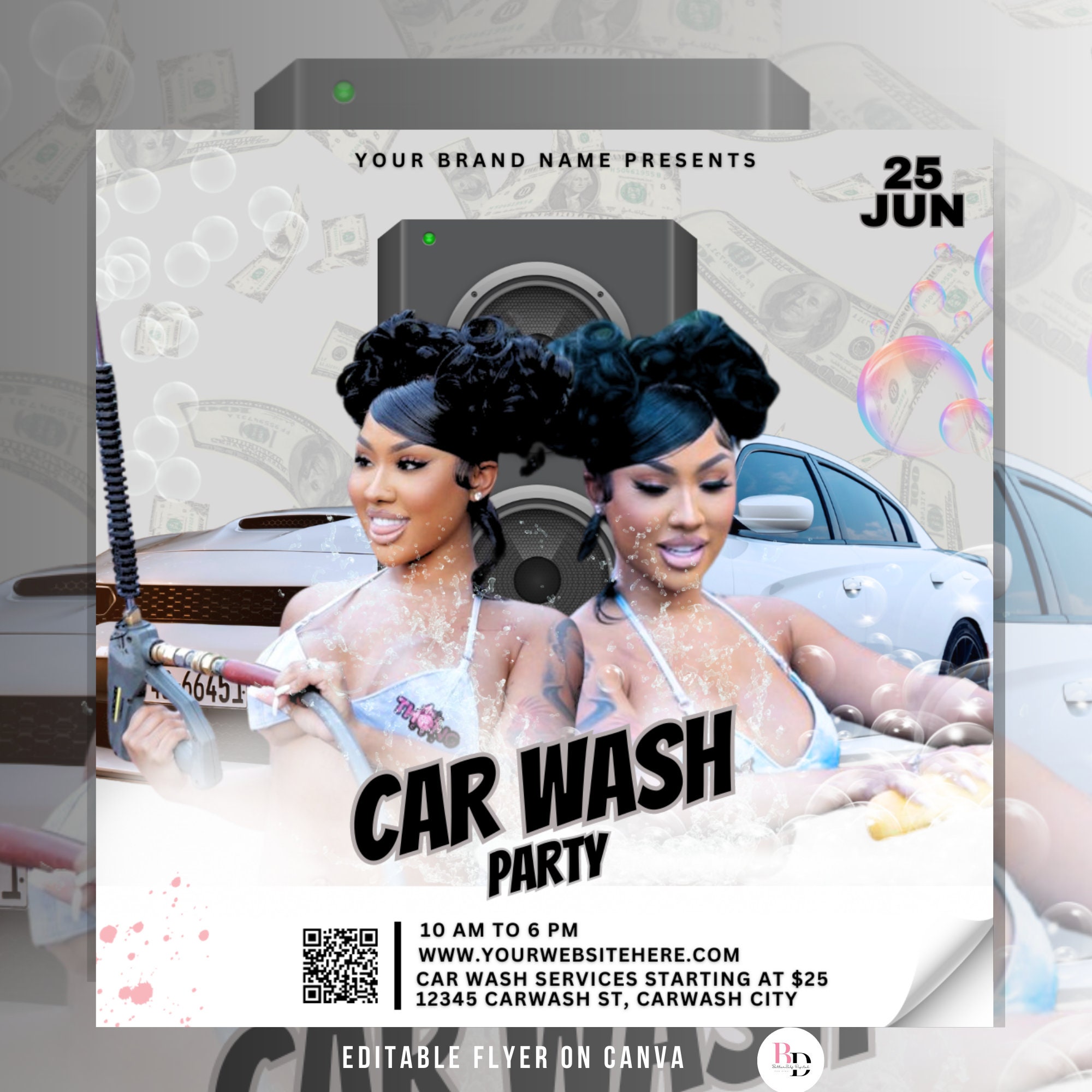 Car Wash Party Flyer, Editable on Canva, Garage, Event, Day Party Flyer ...