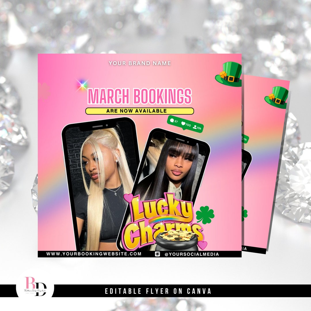DIY March Booking Flyer, Editable on Canva, March Madness, Lucky Charm ...