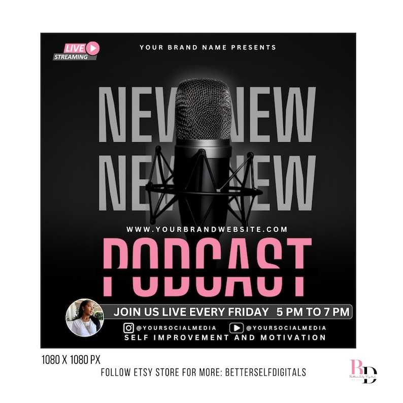 Podcast Flyer, Editable on Canva, Live, Talk Show, Radio Show ...