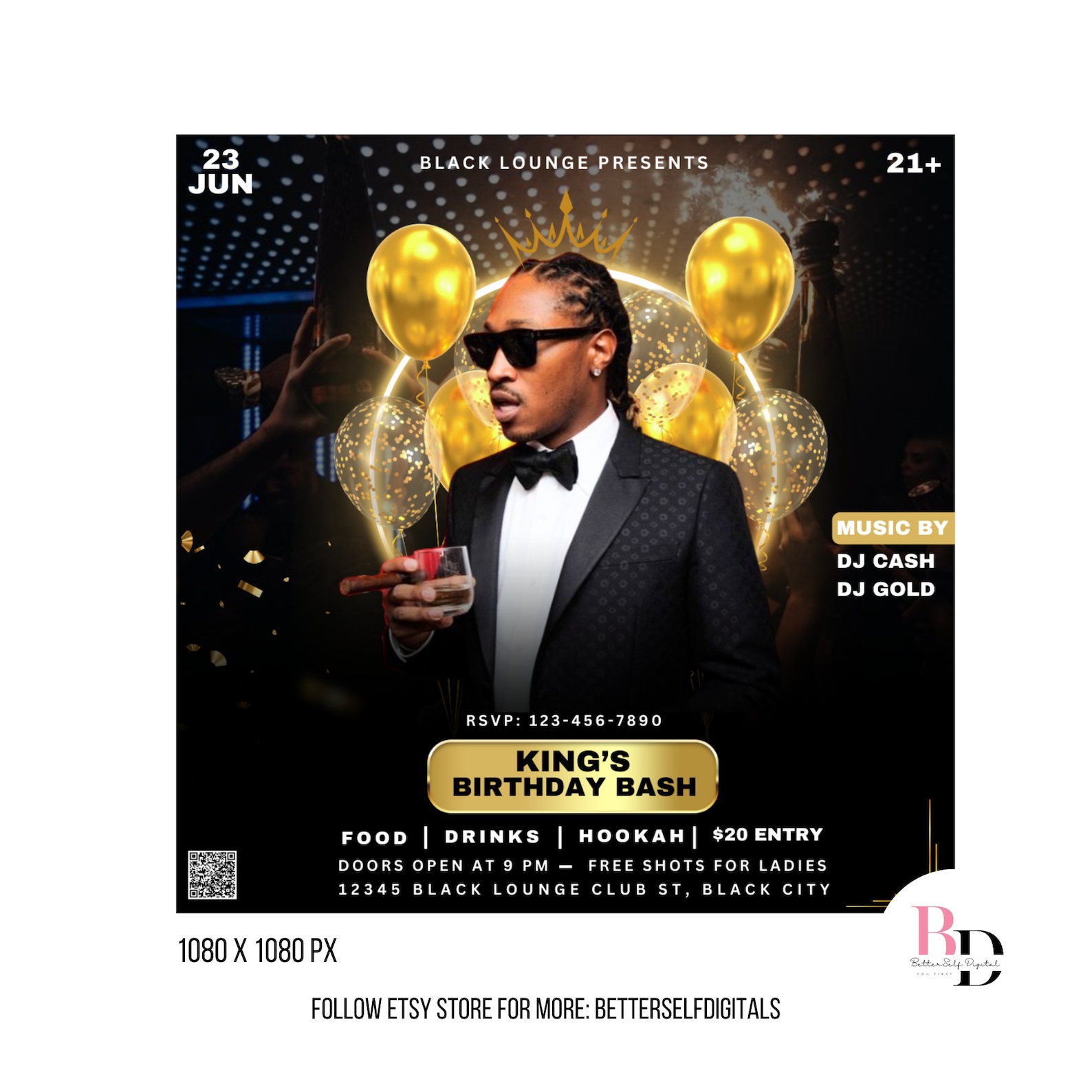 Premade Male Birthday Flyer Invitation, Editable on Canva, Party, Event ...