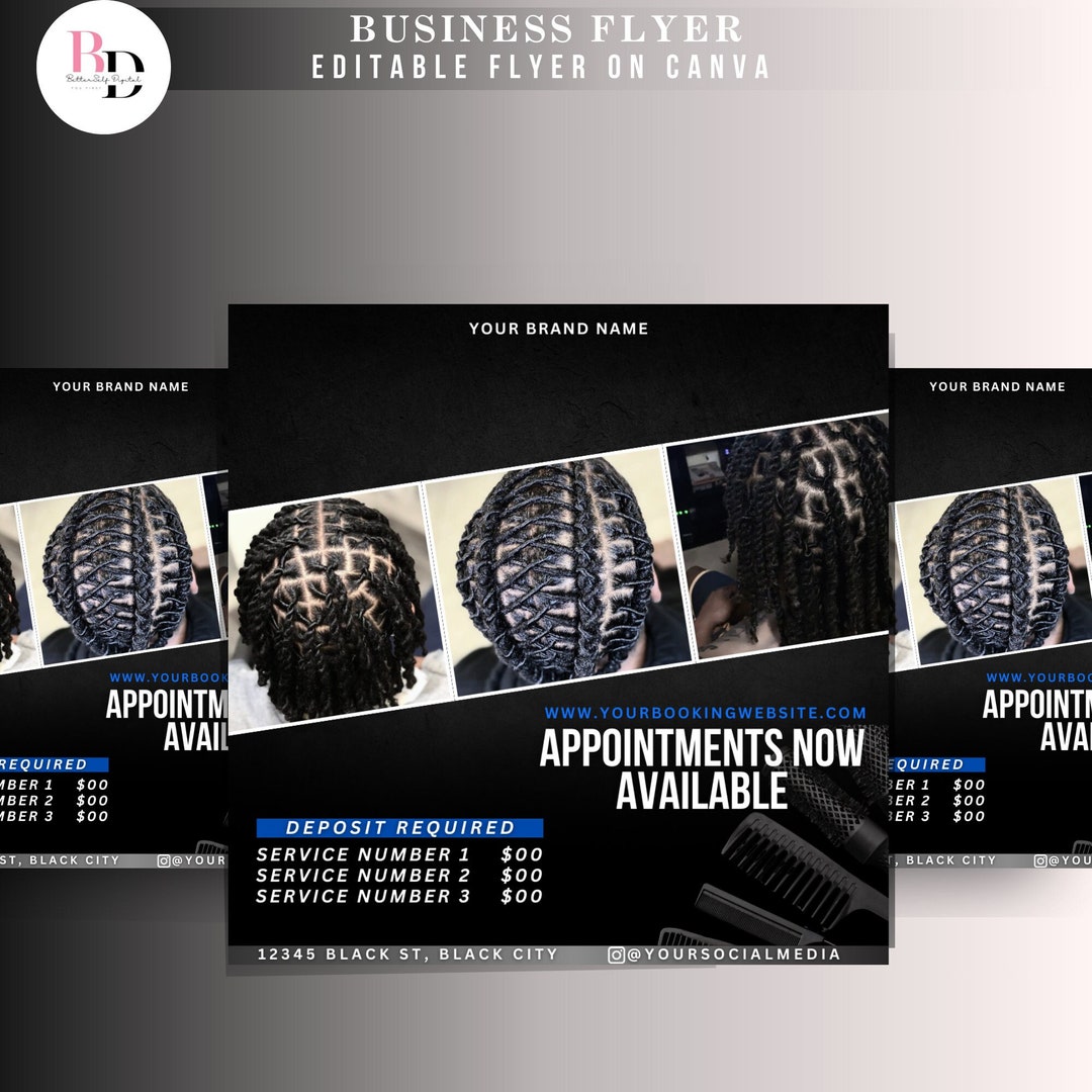 Locs and Styles Flyer, Barbershop, Loc Retwist, Editable on Canva ...