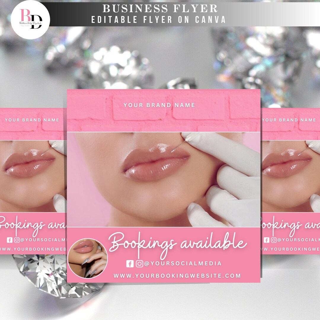 DIY Lip Fillers Premade Flyer, Editable on Canva, Pink Girly Design ...