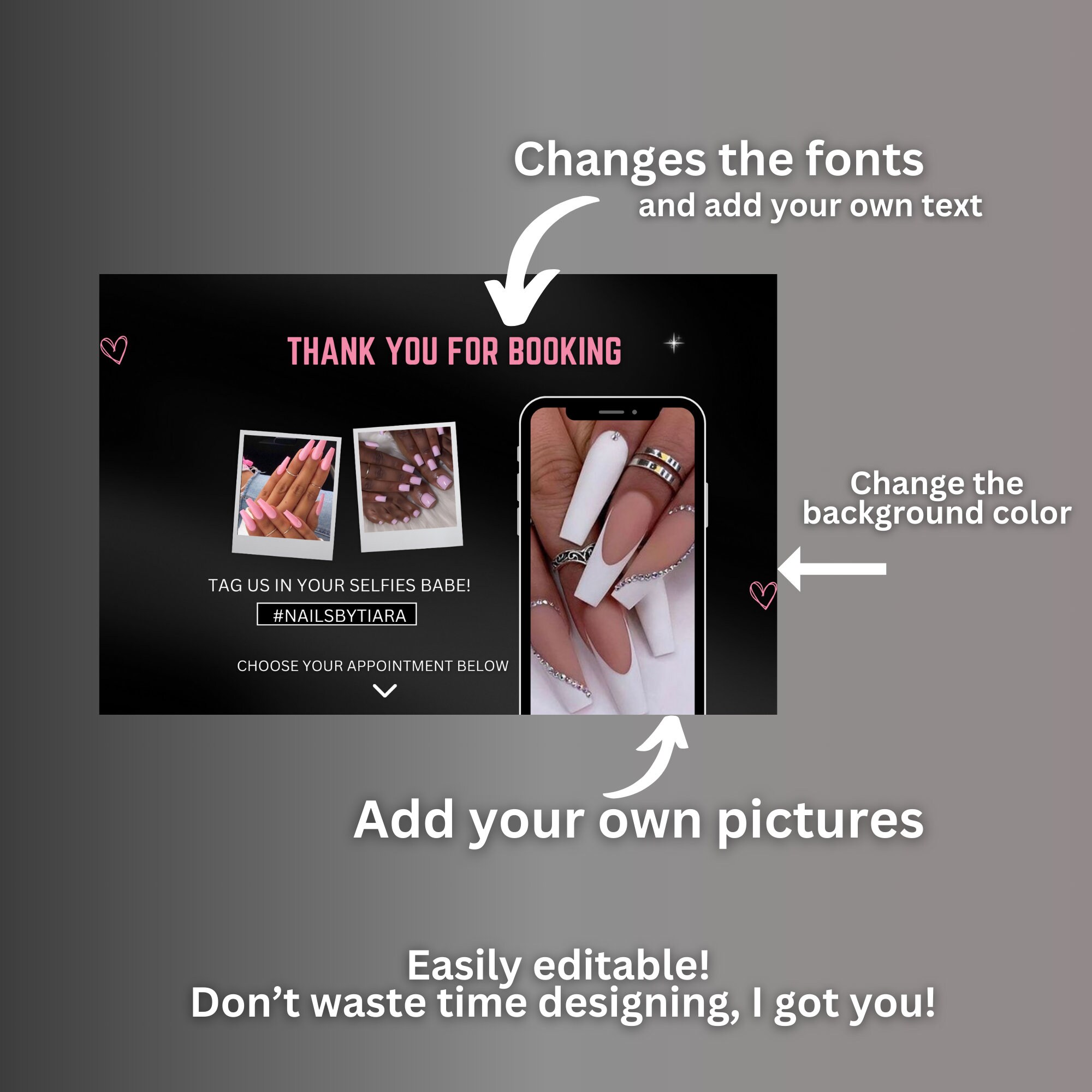 DIY Nail Tech Acuity Scheduling Template, DIY, Black and Pink, Canva ...
