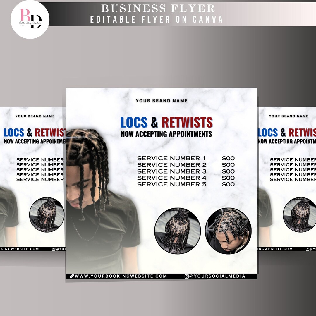 Locs and Styles Flyer, Barbershop, Retwist, Editable on Canva ...