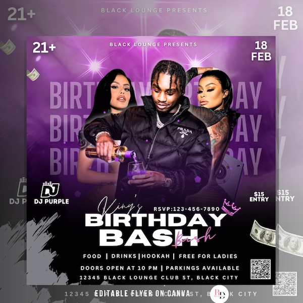 Purple Birthday Flyer - Etsy