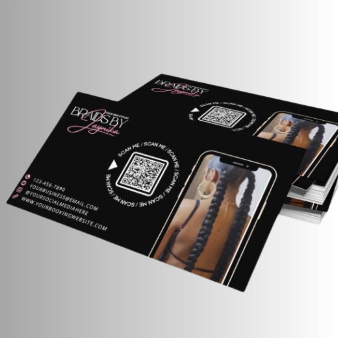 DIY Braider Business Cards, Editable on Canva, White and Pink Graphic ...