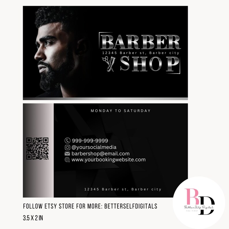 DIY Premade Barber Shop Business Cards, Black Editable Templates on ...