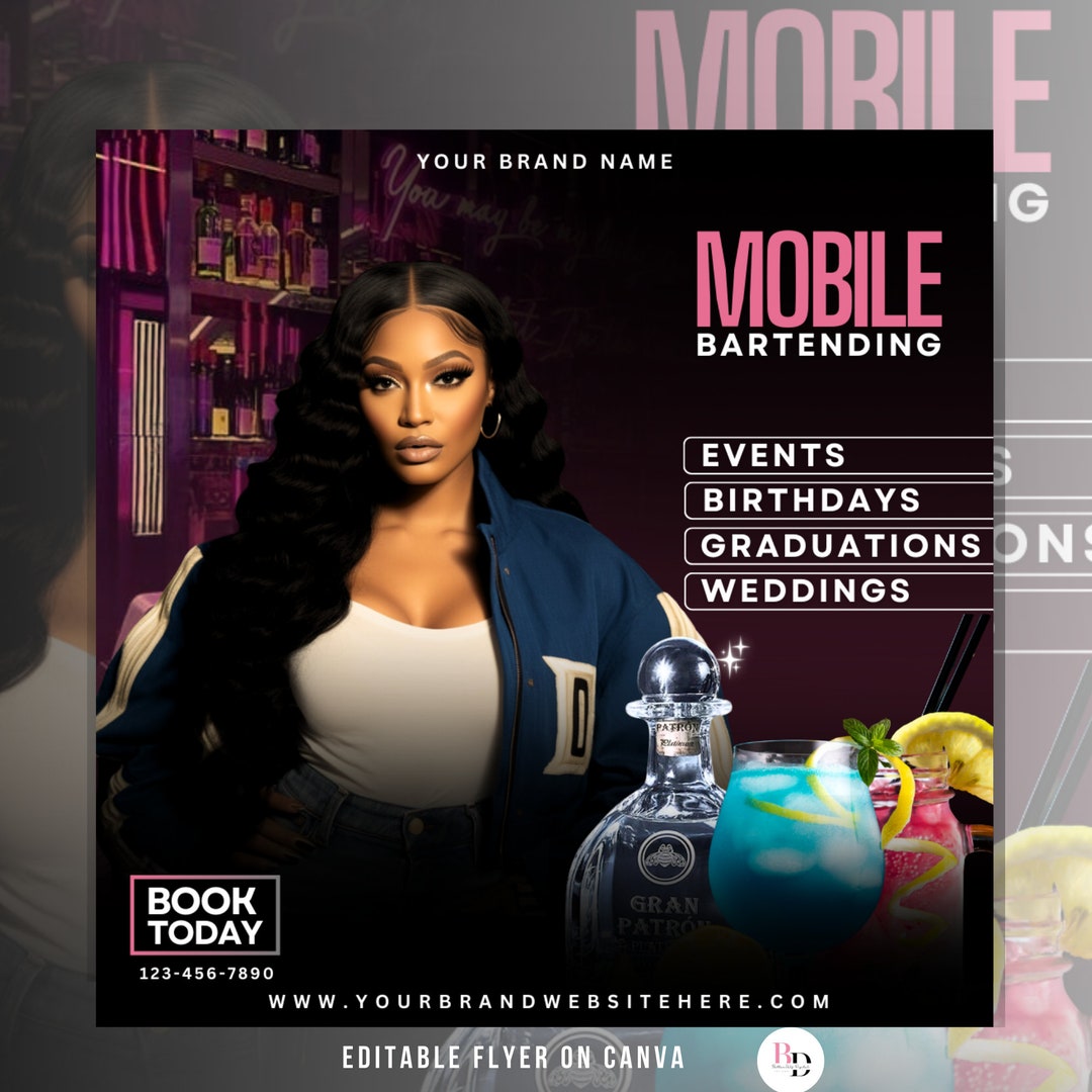 Mobile Bartending Services Flyer - Model Included, DIY Template ...