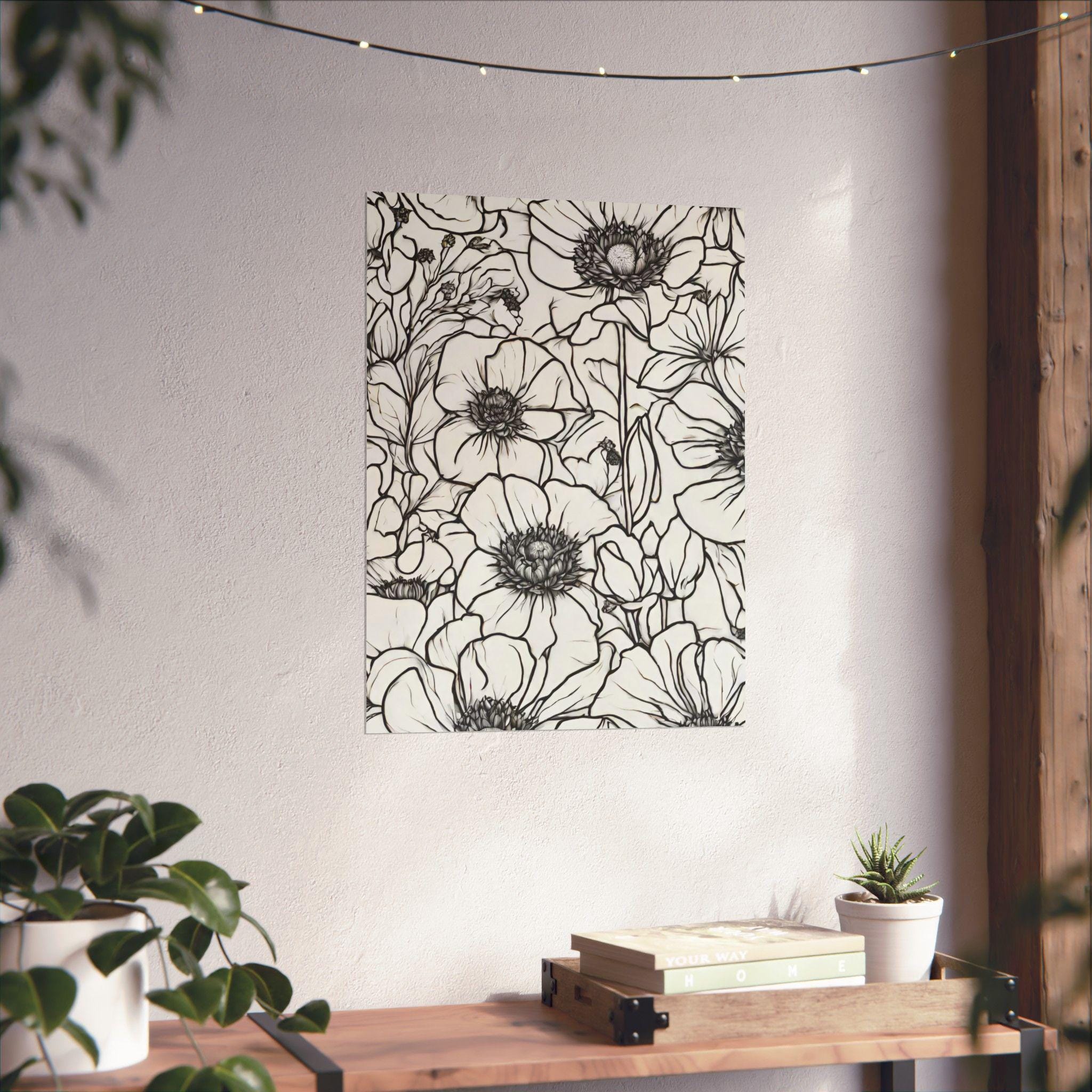 Black and White Flower Poster - Etsy