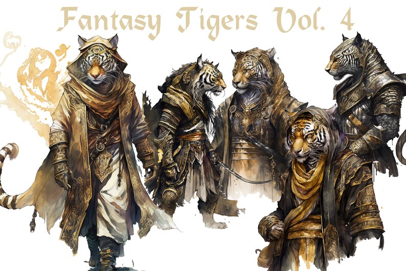 Watercolor Fantasy Tiger Vol 4 Illustration Clipart PNG Character ...