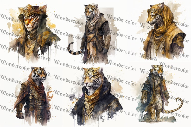 Watercolor Fantasy Tiger Vol 4 Illustration Clipart PNG Character ...