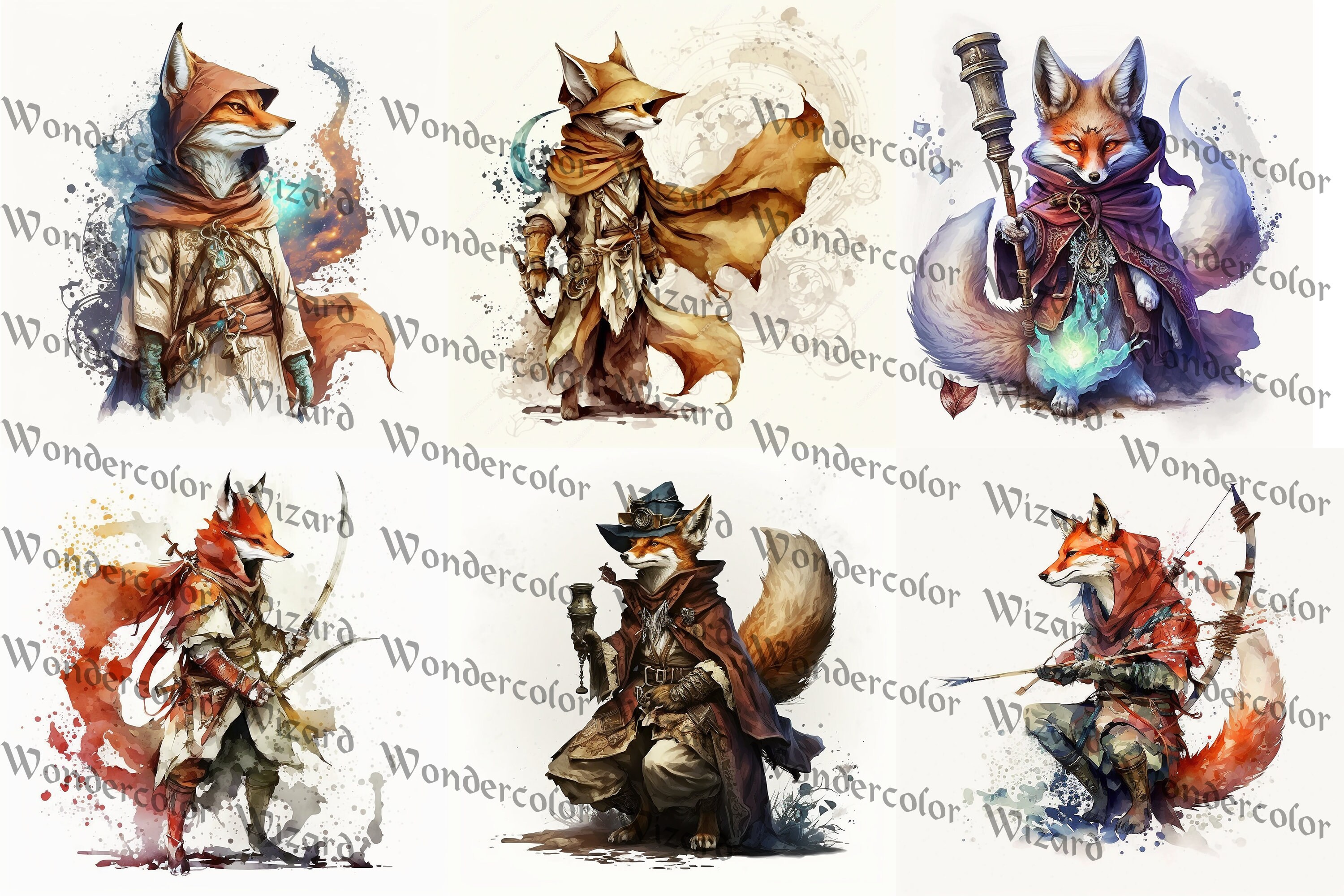 Watercolor Fantasy Fox Volume 1 Illustration Clipart PNG Character ...