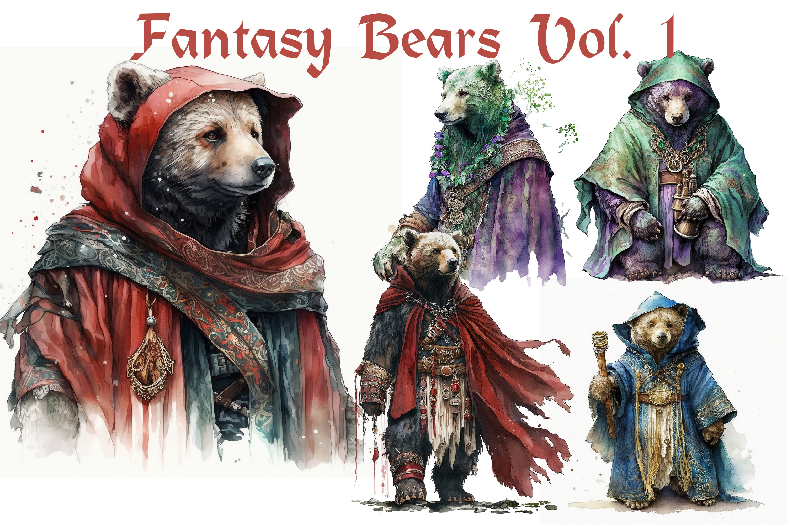 Watercolor Fantasy Bear Volume 1 Illustration Clipart PNG Character ...