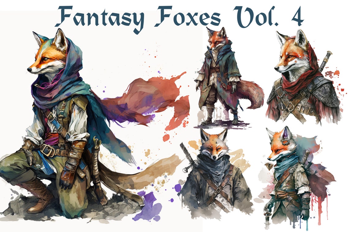 Watercolor Fantasy Fox Volume 4 Illustration Clipart PNG Character ...