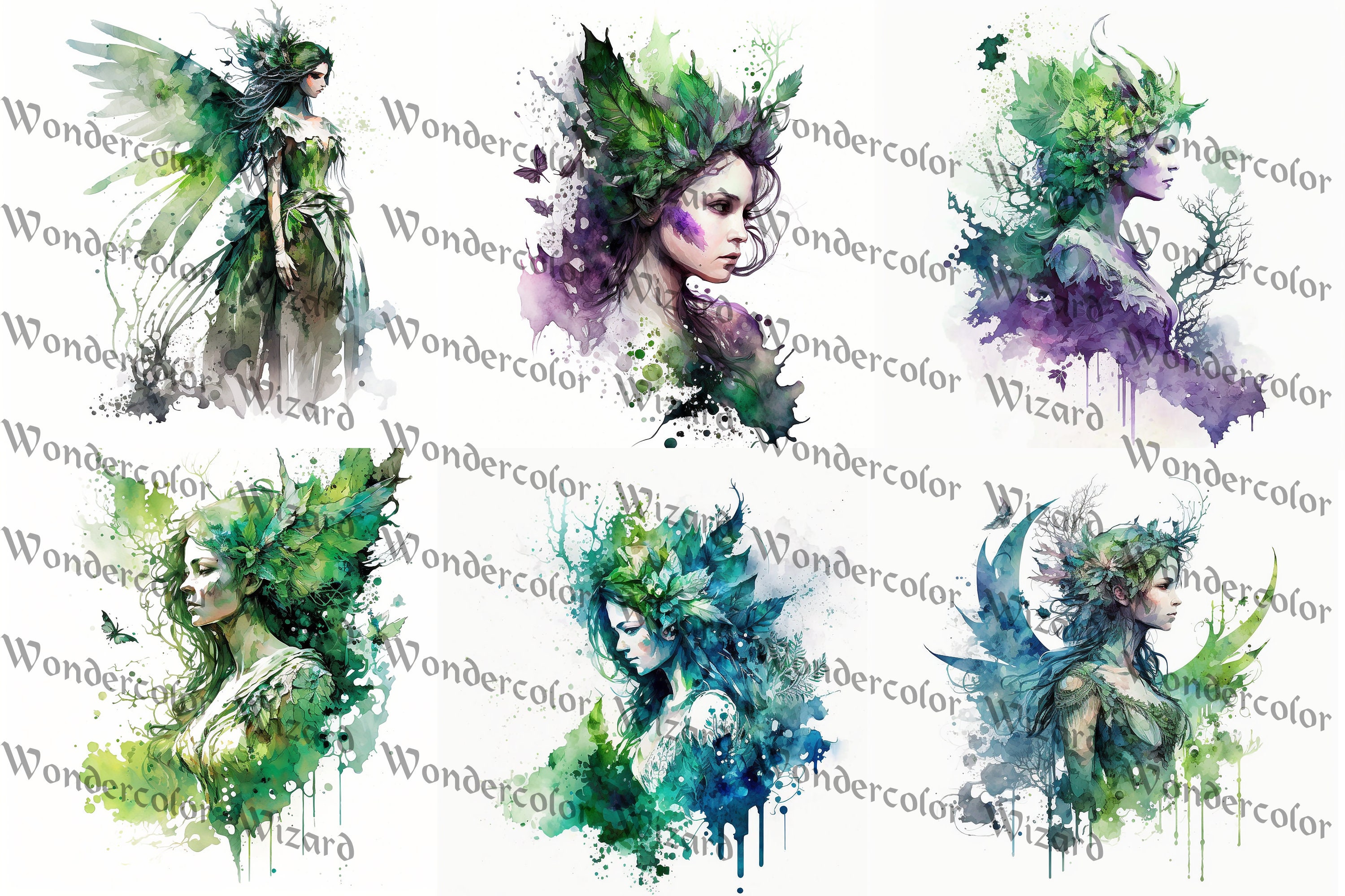 Watercolor Fairy Faerie Women Vol 2 Illustrations Clipart PNG Fantasy ...