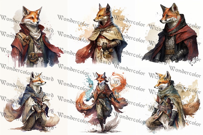Watercolor Fantasy Fox Volume 1 Illustration Clipart PNG Character ...