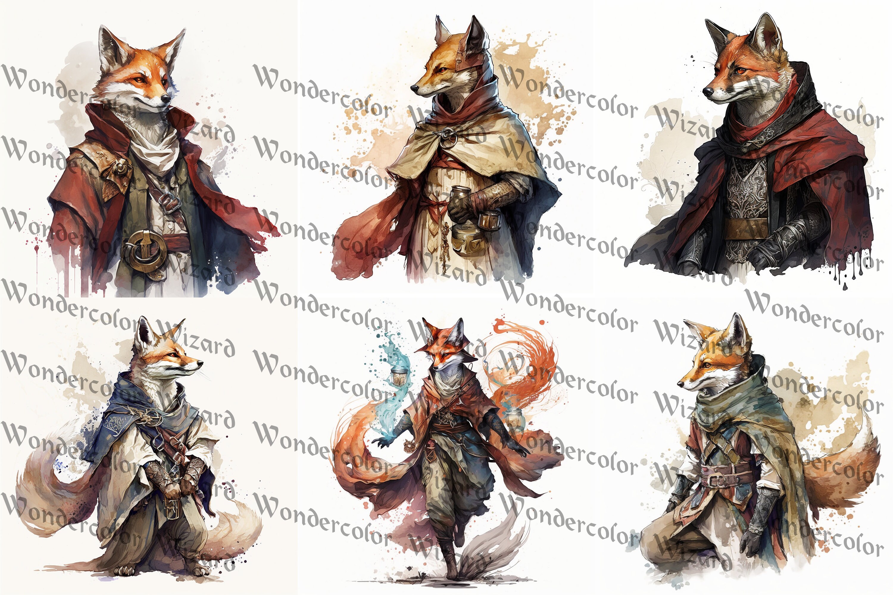 Watercolor Fantasy Fox Volume 1 Illustration Clipart PNG Character ...
