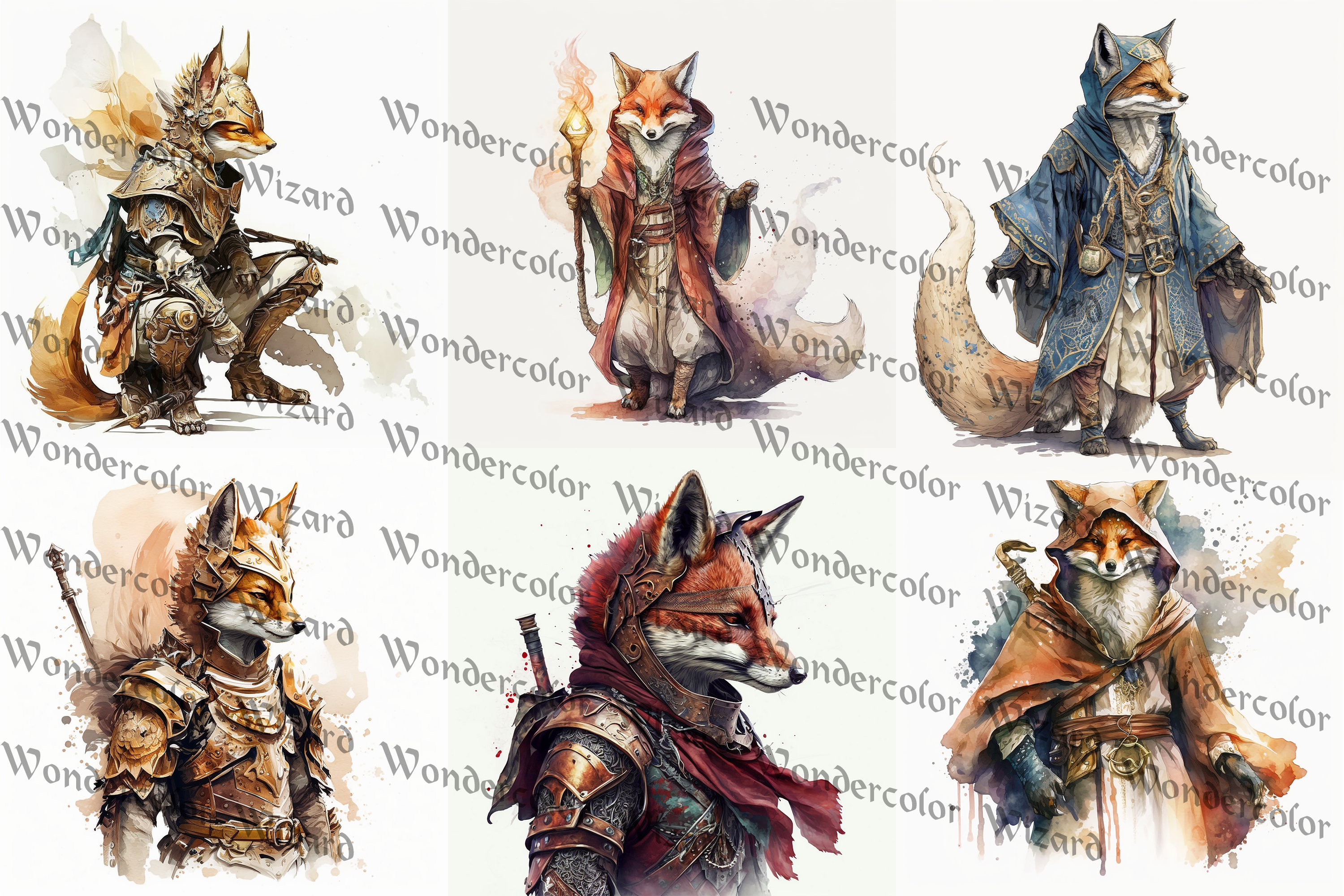 Watercolor Fantasy Fox Volume 4 Illustration Clipart PNG Character ...